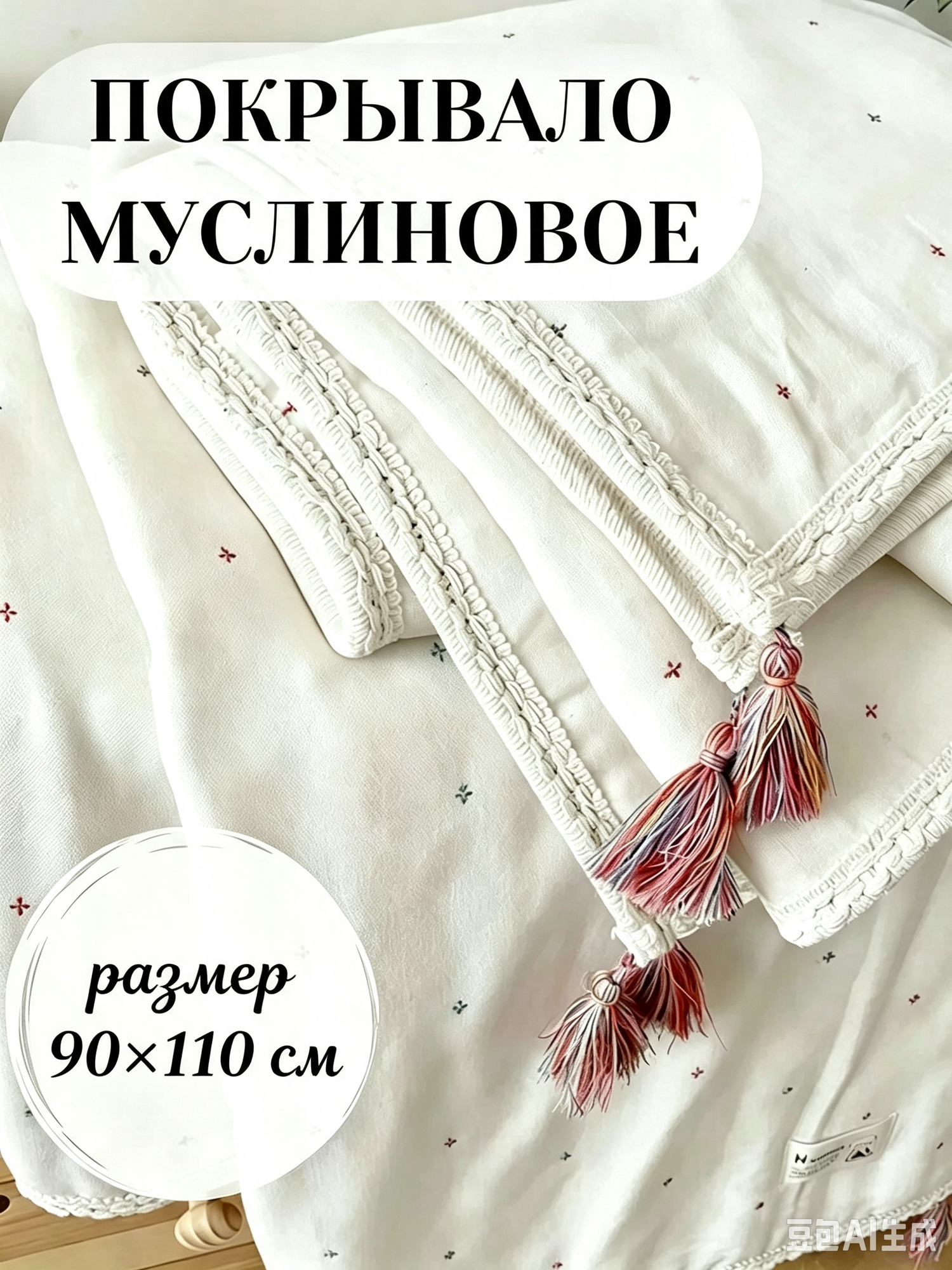 Покрывало муслиновое хлопчатобумажное размер 90×110 см модель Икея