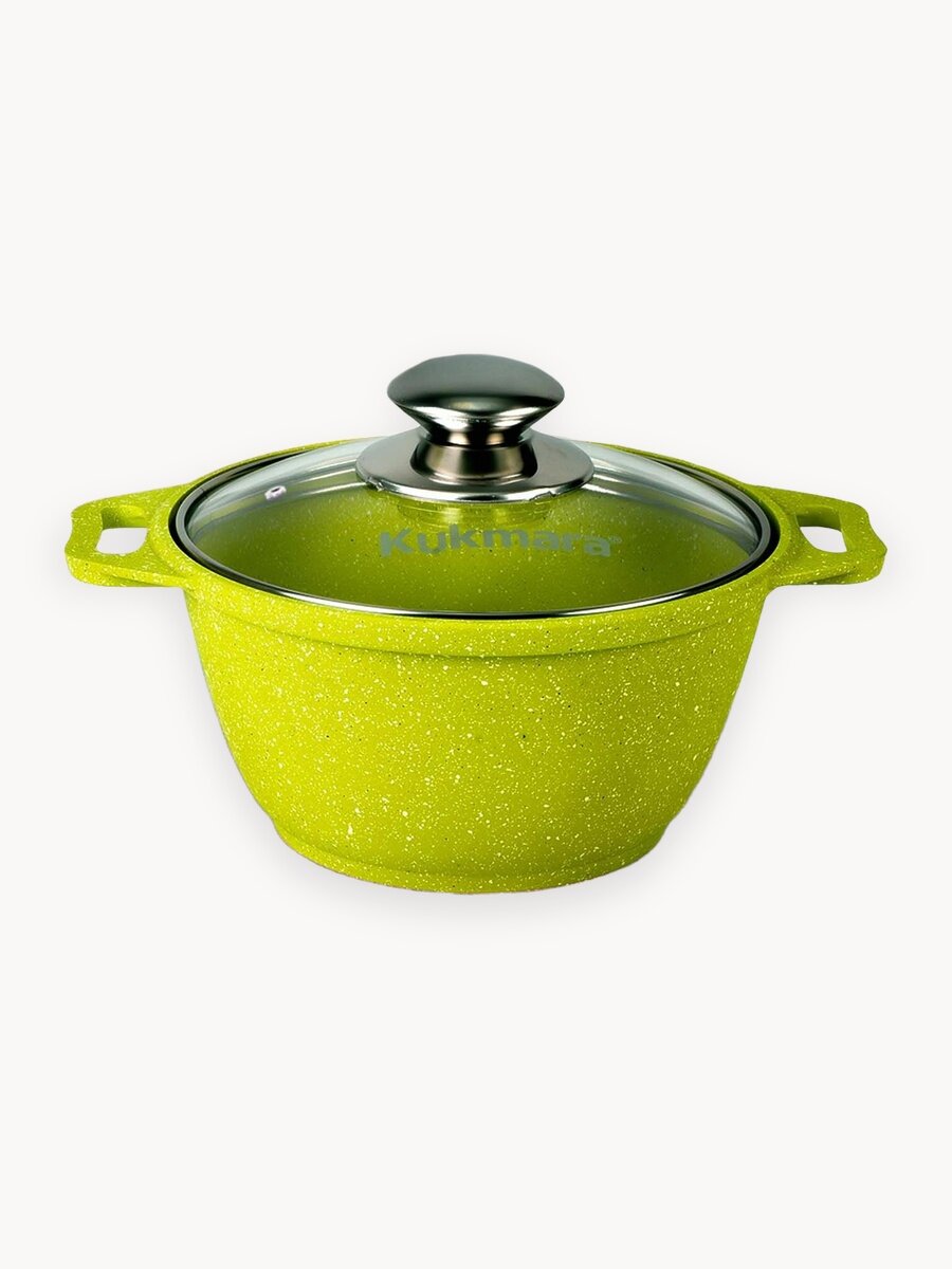 Кастрюля антипригарная 2,0л со стеклянной крышкой Trendy style lime ТМ KUKMARA
