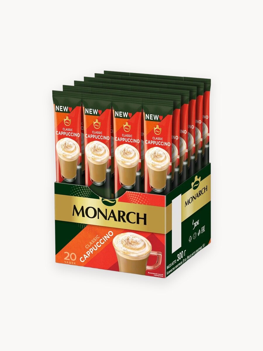 Кофе растворимый в стиках Monarch Cappuccino, Капучино классик, 20 шт по 15 гр.