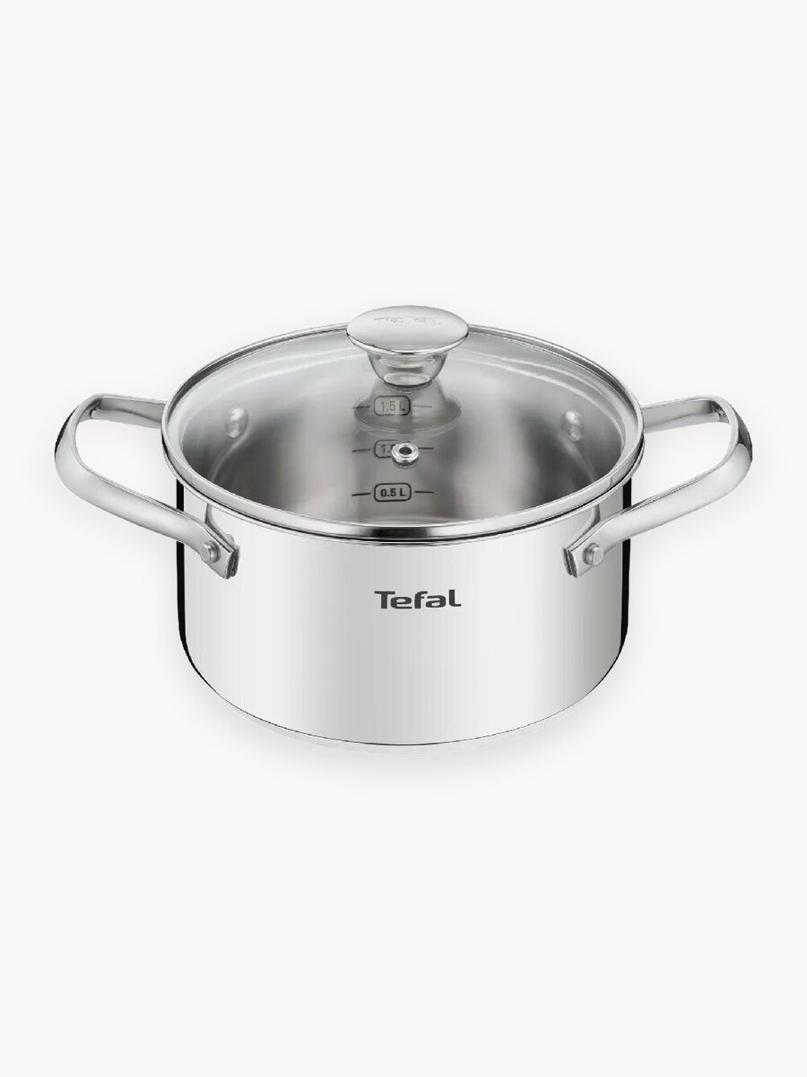 Кастрюля с крышкой 2.2 л 18 см Tefal Cook Eat B9214374, из нержавеющей стали, с мерной шкалой, для всех типов плит, включая индукционные, гарантия на нержавеющую сталь 5 лет