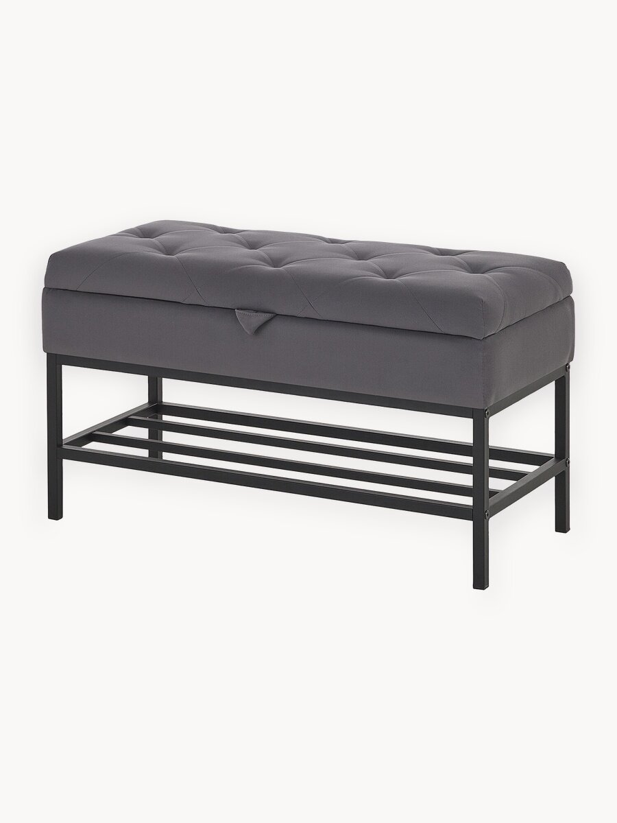 Банкетка в прихожую Hoff Ирис, 80х47х35 см, с ящиком и полкой для обуви, серый, черный