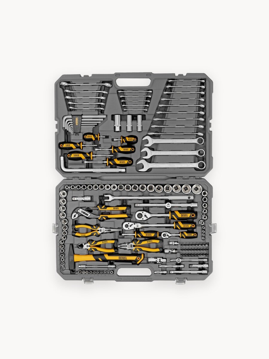 Набор инструментов Denzel 1/2", 1/4", 3/8", CrV, S2, пластиковый кейс, 144 предмета 15805