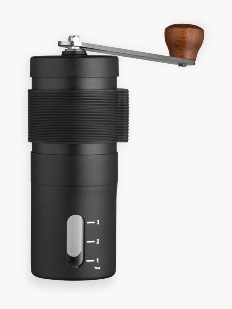 Ручная кофемолка чёрная с деревянной ручкой и керамическими жерновами