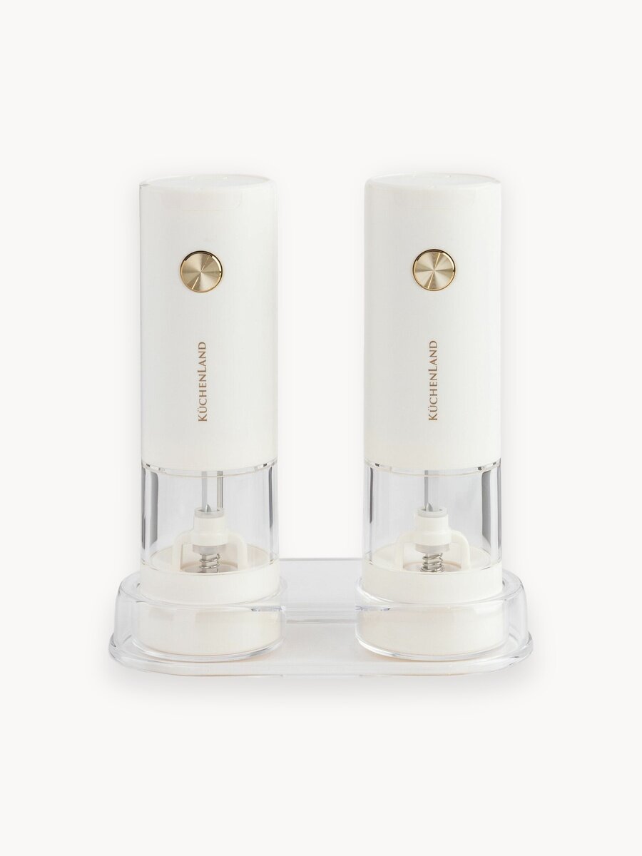 Мельница для специй, 20 см, 2 шт, электрическая, на подставке, пластик, молочная, Liberica light