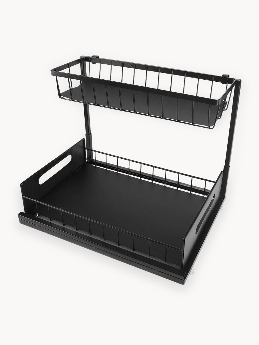 Органайзер под раковину L-образная 2-уровневая выдвижная полка под раковину для кухни, ванной комнаты, раковины, органайзеры и хранения, черный