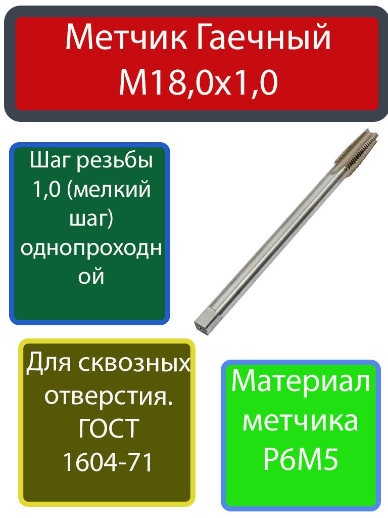 Метчик Гаечный М18,0х1,0 (2640-0209) Р6М5 мелкий шаг L-200 мм