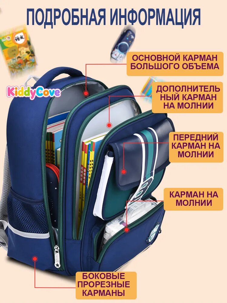 Рюкзак KiddyCove для девочек и мальчиков, 38x28x16 см, нейлон, фиолетовый — фото 1