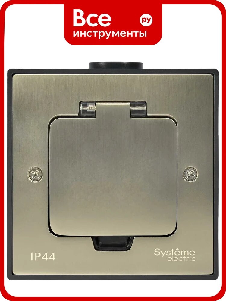 Лючок с розеткой Systeme Electric MultiDesk 2К+З, 16А/250В, IP44 с монтажной коробкой для бетонных полов, никель MDK21202NC