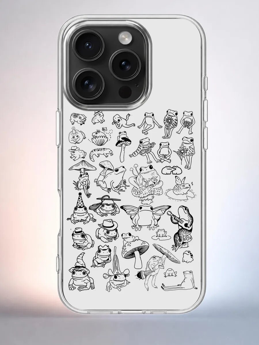 Чехол iPhone 15 Pro лягушки и грибы набор силиконовый