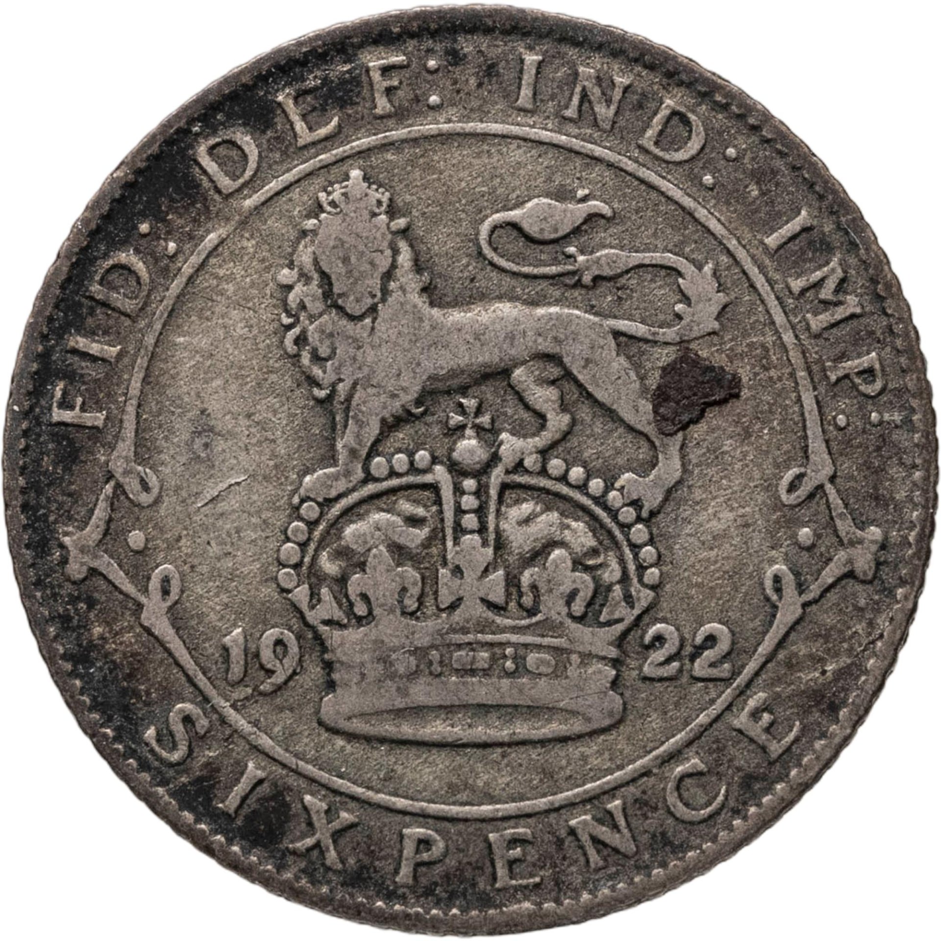 Великобритания 6 пенсов pence 1922, Серебро 500, в сохранности F-VF