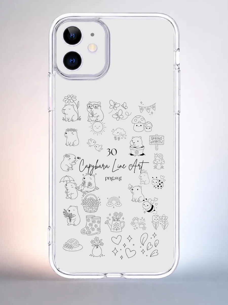 Чехол iPhone 11 капибары набор иконок силиконовый
