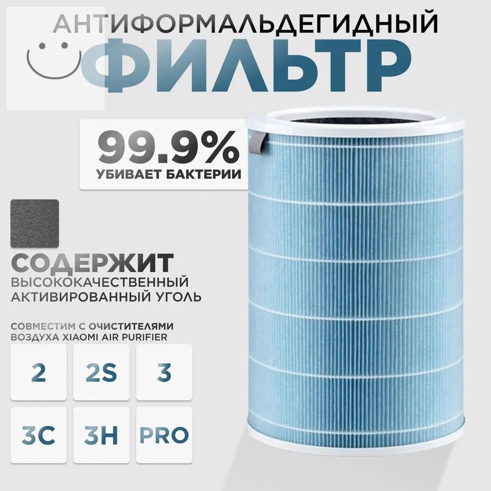 Фильтр угольный для очистителя воздуха Mi Air Purifier 2, 2S, 2H, 3, 3H, Pro, Голубой