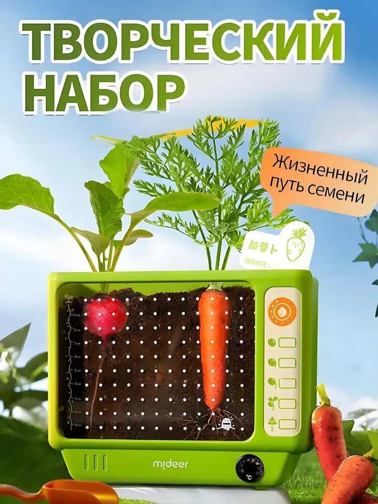 Набор для выращивания растений Мини-огород теплица детская с лопаткой ботаника зеленый — фото 1