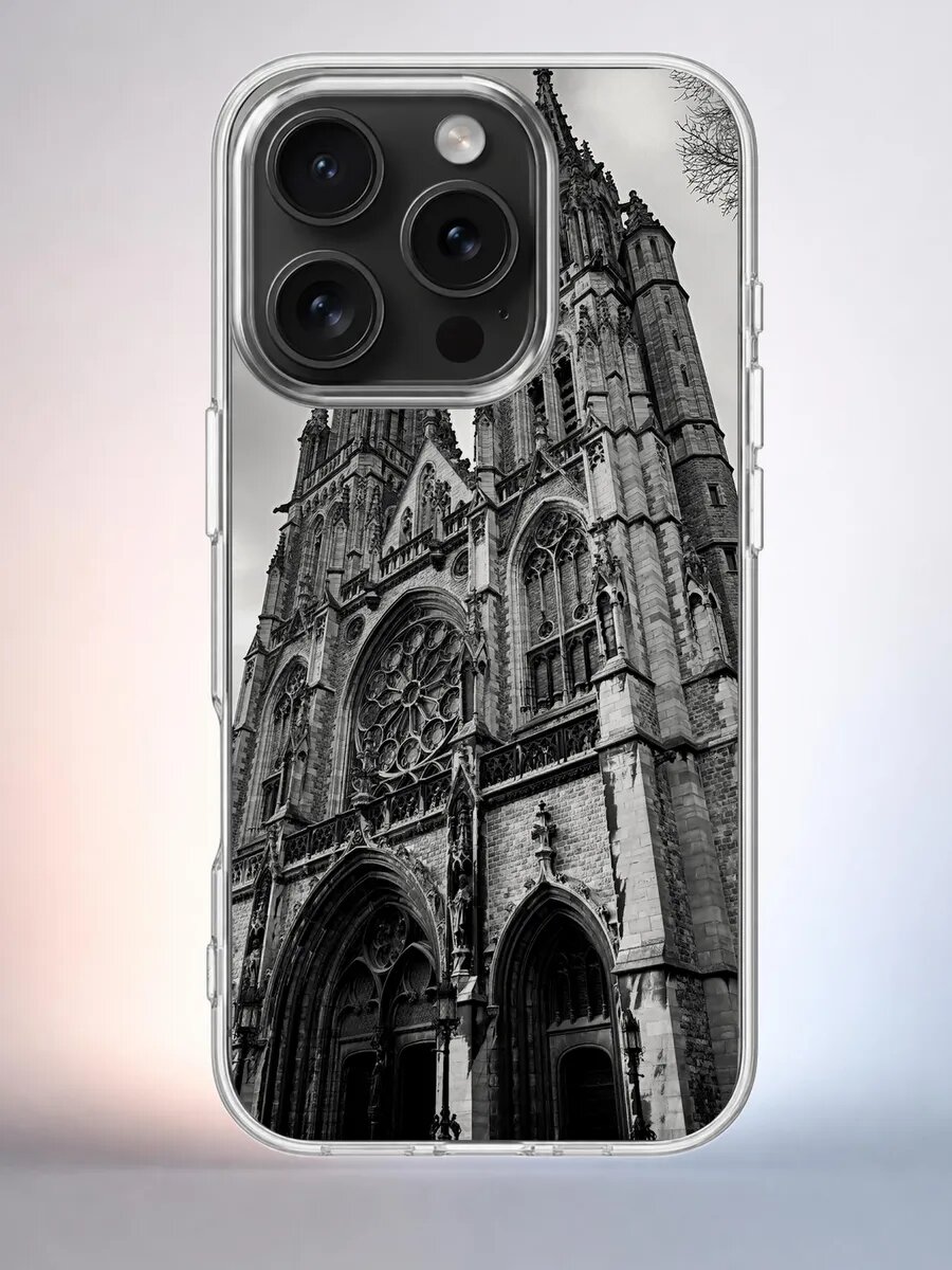 Чехол iPhone 15 Pro фасад собора силиконовый