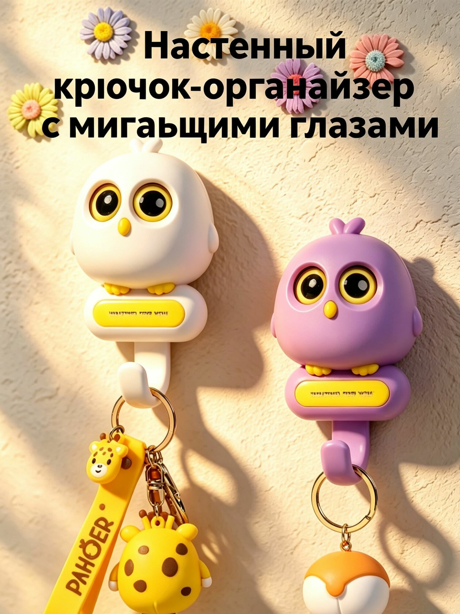 Крючок - маленькая мигающая птичка - поднимет вам настроение по утрам! Прочный АБС-пластик, подходит для одежды, полотенец, ключей.