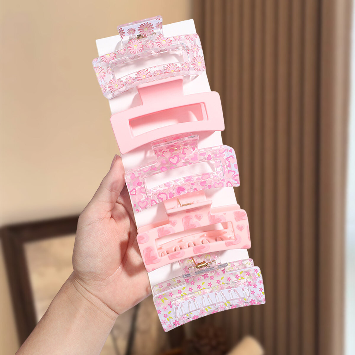 Квадратные ажурные заколки-крабы, 5 шт, крупные женские зажимы для волос с принтом, для густых волос и причесок на затылке