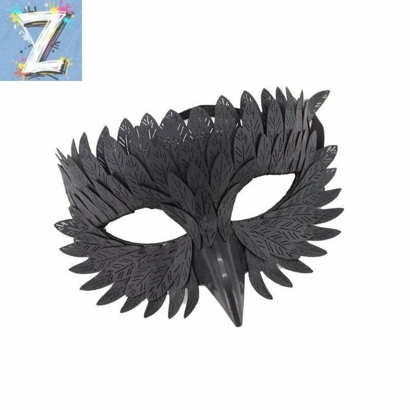 Маска-Маскарад Из Черного Пера Вороны На Хэллоуин-Черный