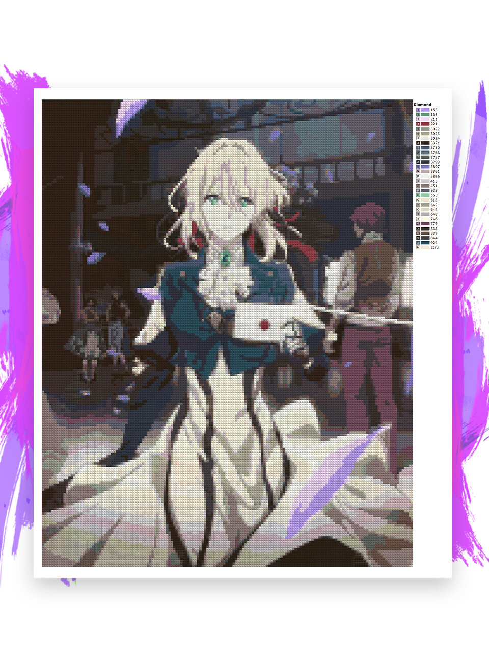 Алмазная мозаика без подрамника - вышивка Violet Evergarden 40 х 50 см