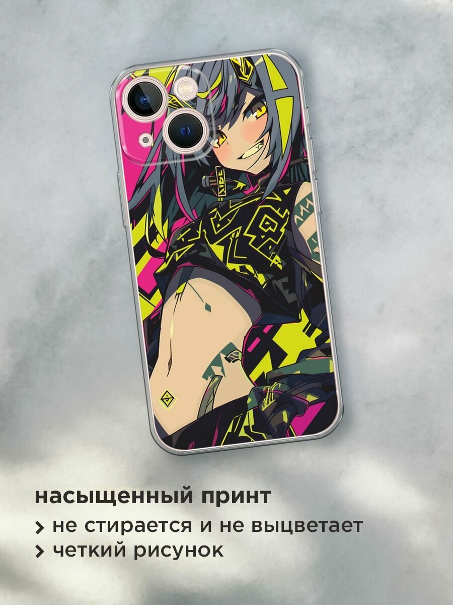Чехол на Apple iPhone 13 mini / Айфон 13 мини с принтом "Девушка в кибер костюме" — фото 1