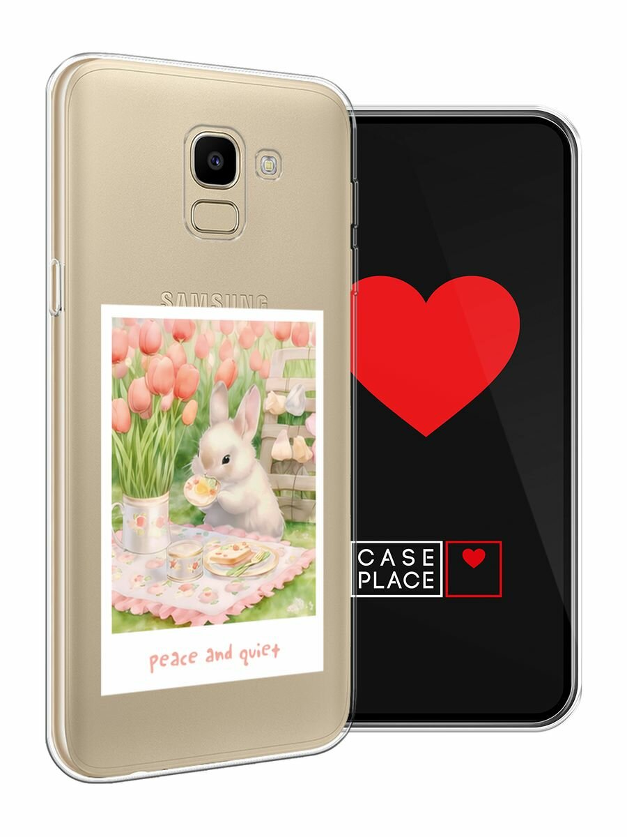 Чехол на Samsung Galaxy J6 2018 / Самсунг Галакси Джей 6 2018 с принтом "Кролик на пикнике", прозрачный — фото 1