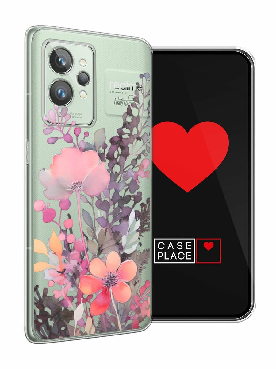 Чехол на Realme GT 2 Pro / Реалми GT 2 Про с принтом "Лиловые полевые цветы", прозрачный — фото 1