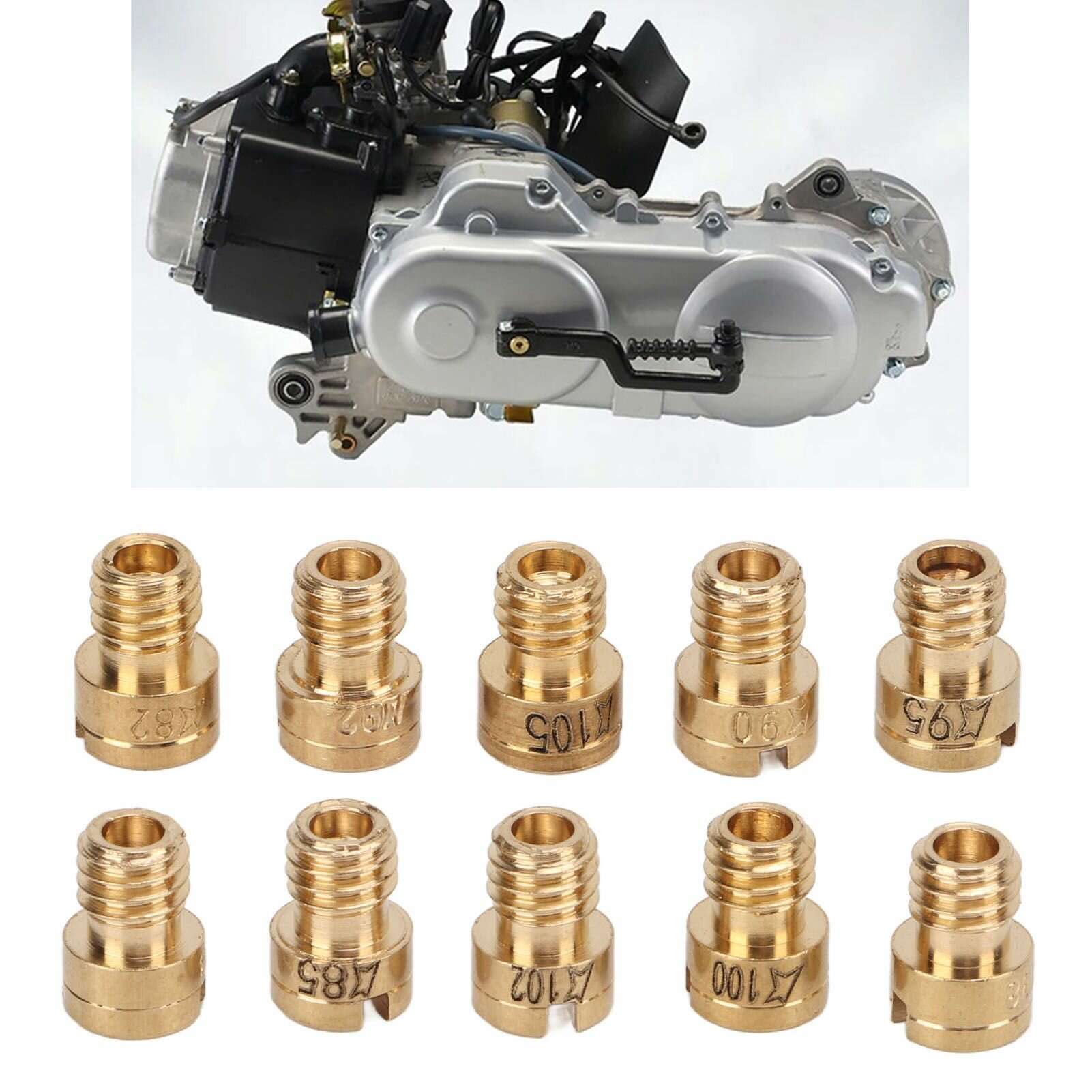 Форсунки карбюратора главные жиклеры для скутера-мопеда GY6 50cc 139QMB — набор 10 металлических жиклеров 82–105