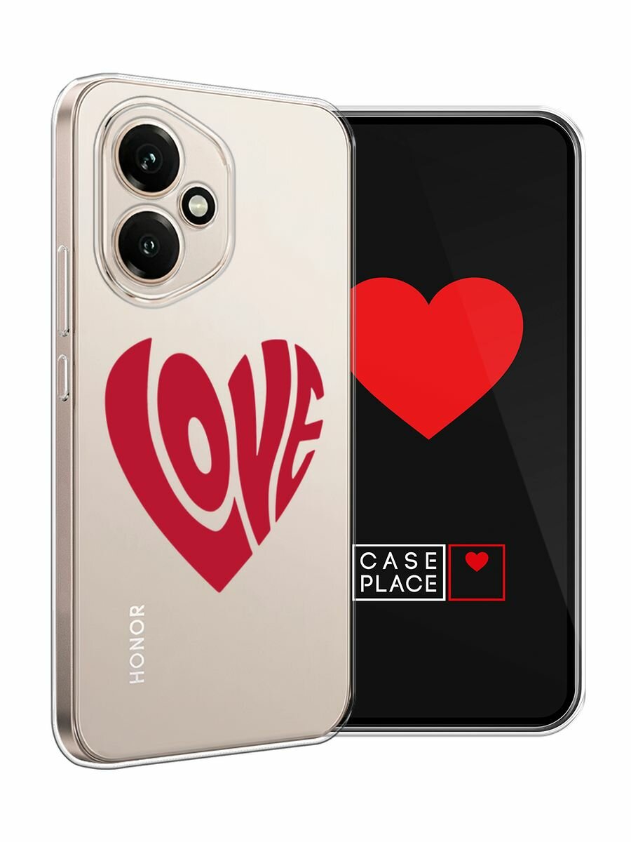 Чехол на Honor 400 / Хонор 400 с принтом "Love heart 2 - 14 февраля", прозрачный — фото 1