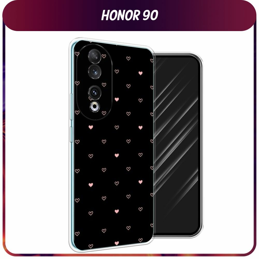 Чехол на Honor 90 / Хонор 90 с принтом "Черный фон и сердечки"