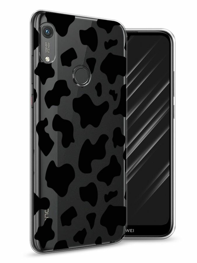 Чехол на Honor 8A/8A Pro/Huawei Y6s/Y6 2019 / Хонор 8А с принтом "Черные пятна коровы", прозрачный