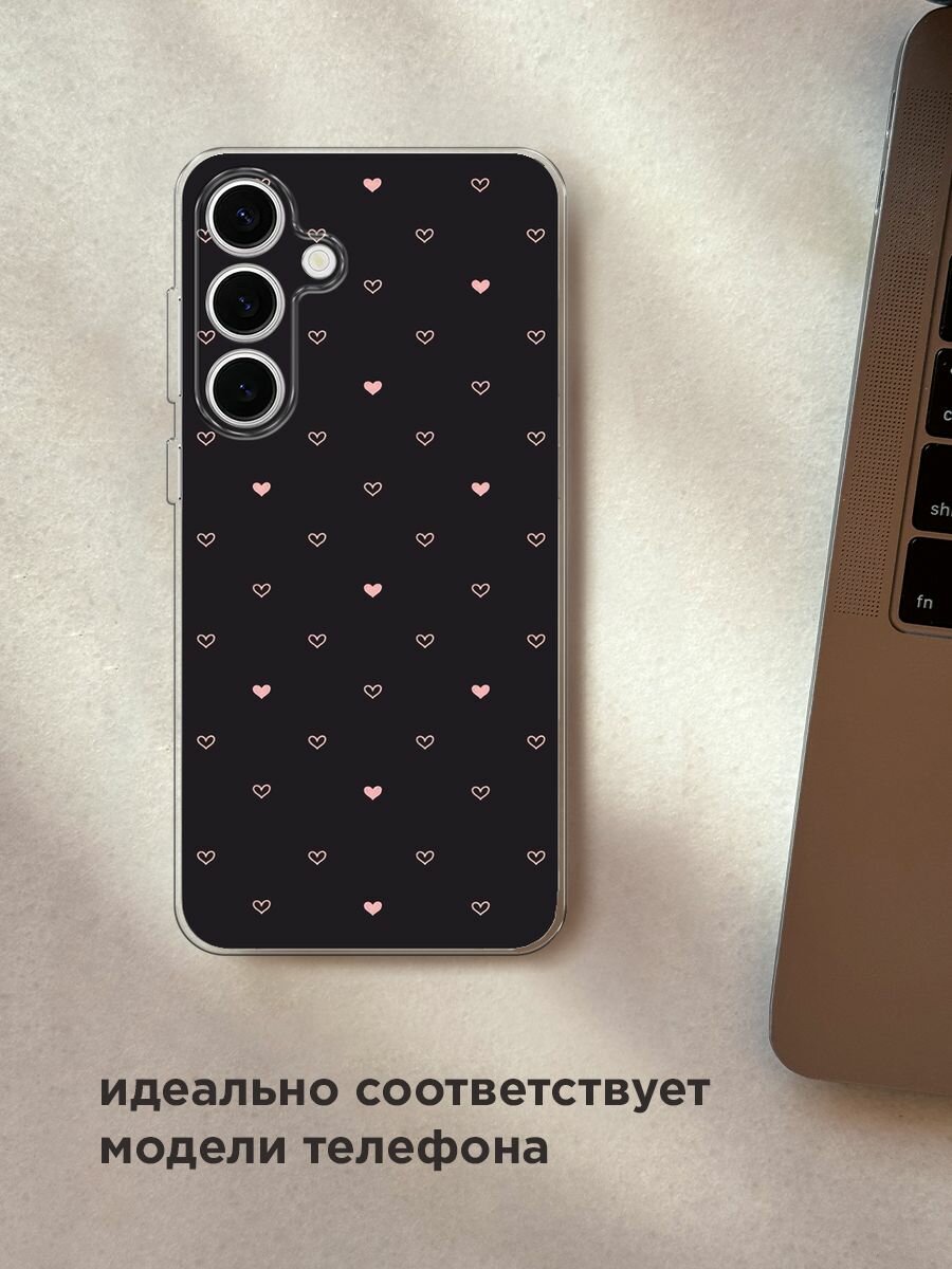 Чехол на Samsung Galaxy S25 FE / Самсунг S25 Фе с принтом "Черный фон и сердечки" — фото 1