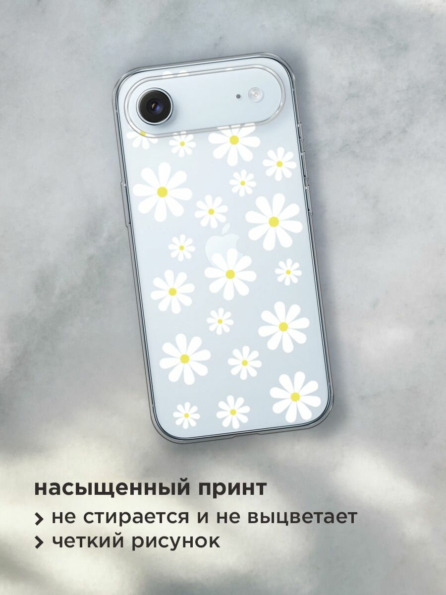 Чехол на Apple iPhone Air / Айфон Айр с принтом "Большие ромашки", прозрачный — фото 1