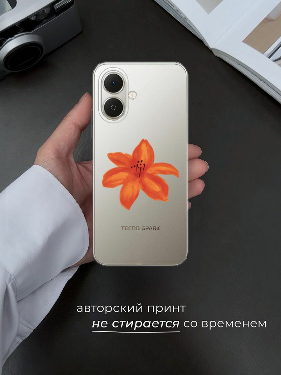 Чехол на Tecno Spark Go 2 / Текно Спарк Го 2 с принтом "Оранжевый цветок", прозрачный — фото 1