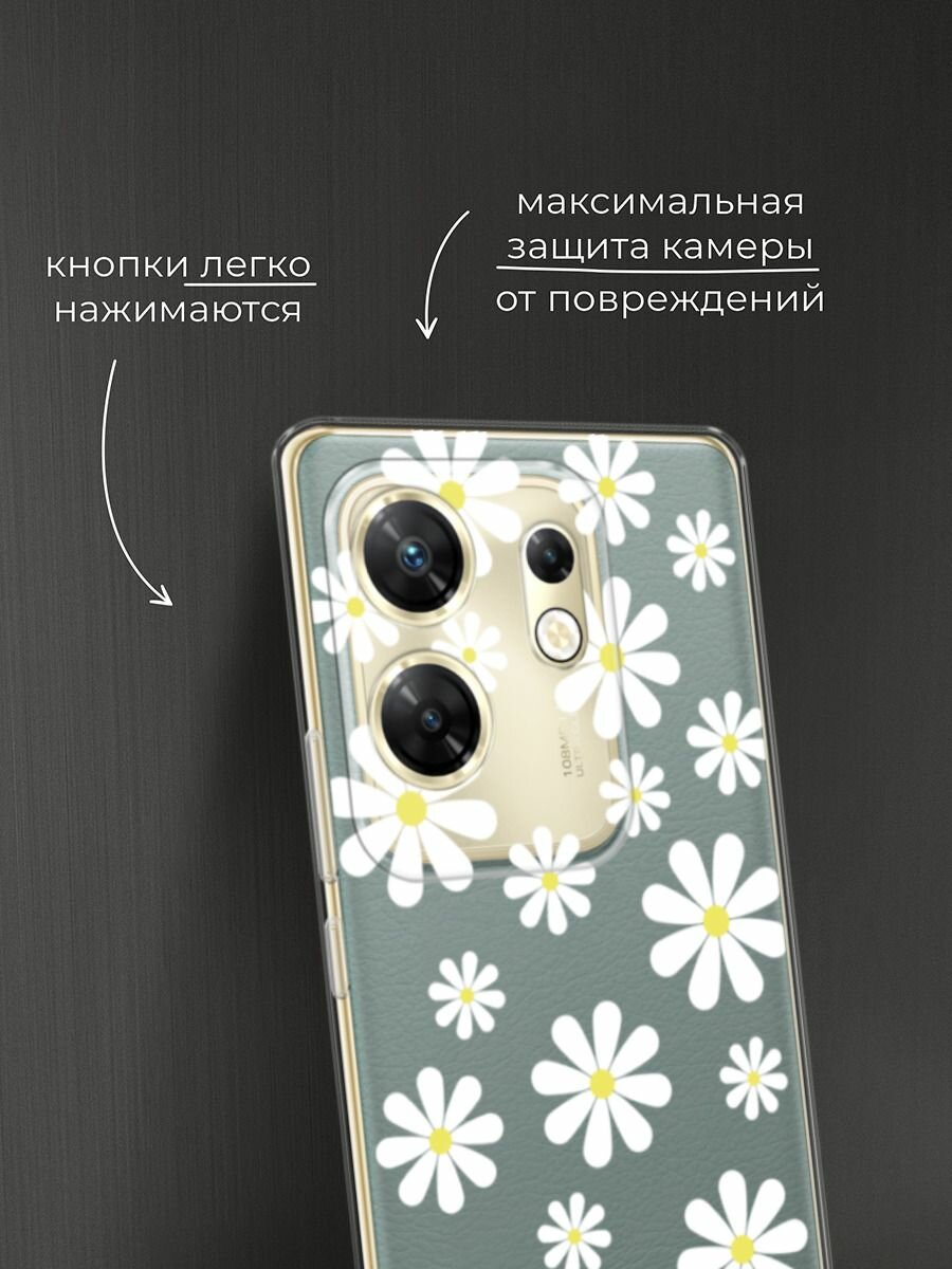 Чехол на Infinix Zero 30 4G / Инфиникс Зеро 30 4G с принтом "Большие ромашки", прозрачный — фото 1
