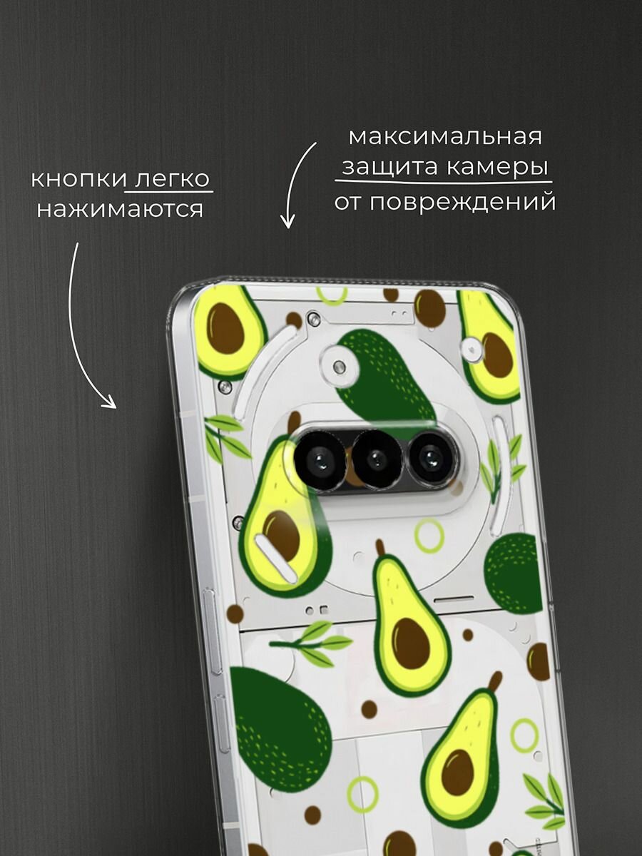 Чехол на Nothing Phone 3a / Нотинг Фон 3а с принтом "Авокадо паттерн", прозрачный — фото 1