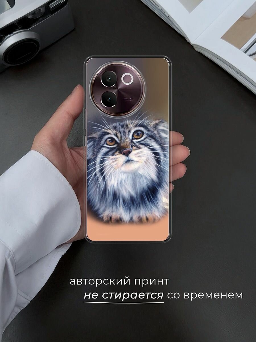 Силиконовый чехол на Vivo V30e / Виво В30е с принтом "Кот манул 2" — фото 1