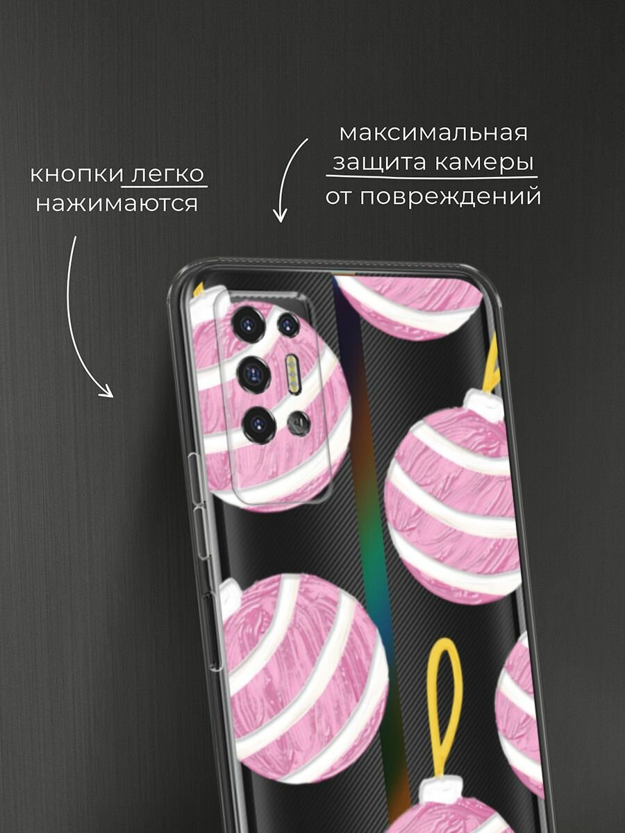 Чехол на Tecno Pova 2 / Текно Пова 2 с принтом "Розовые новогодние шарики 3" — фото 1