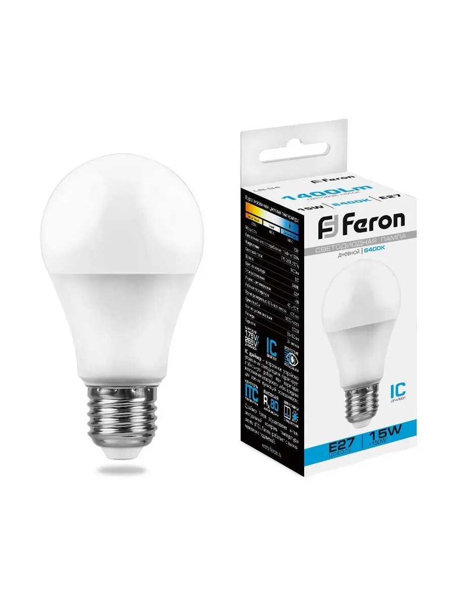 Набор 10 штук Лампа 15W 230V E27 6400K A60 LB-94 25630
