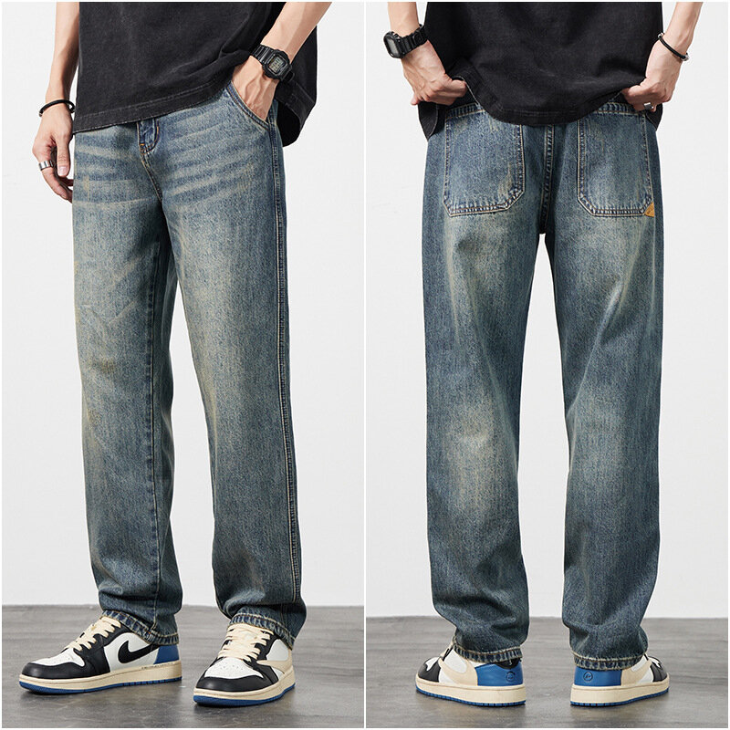 Слим тапер KLQ Круто KLQ мужские весенне-осенние широкие прямые широкие штаны утеплённые стирка ретро, Размер_38