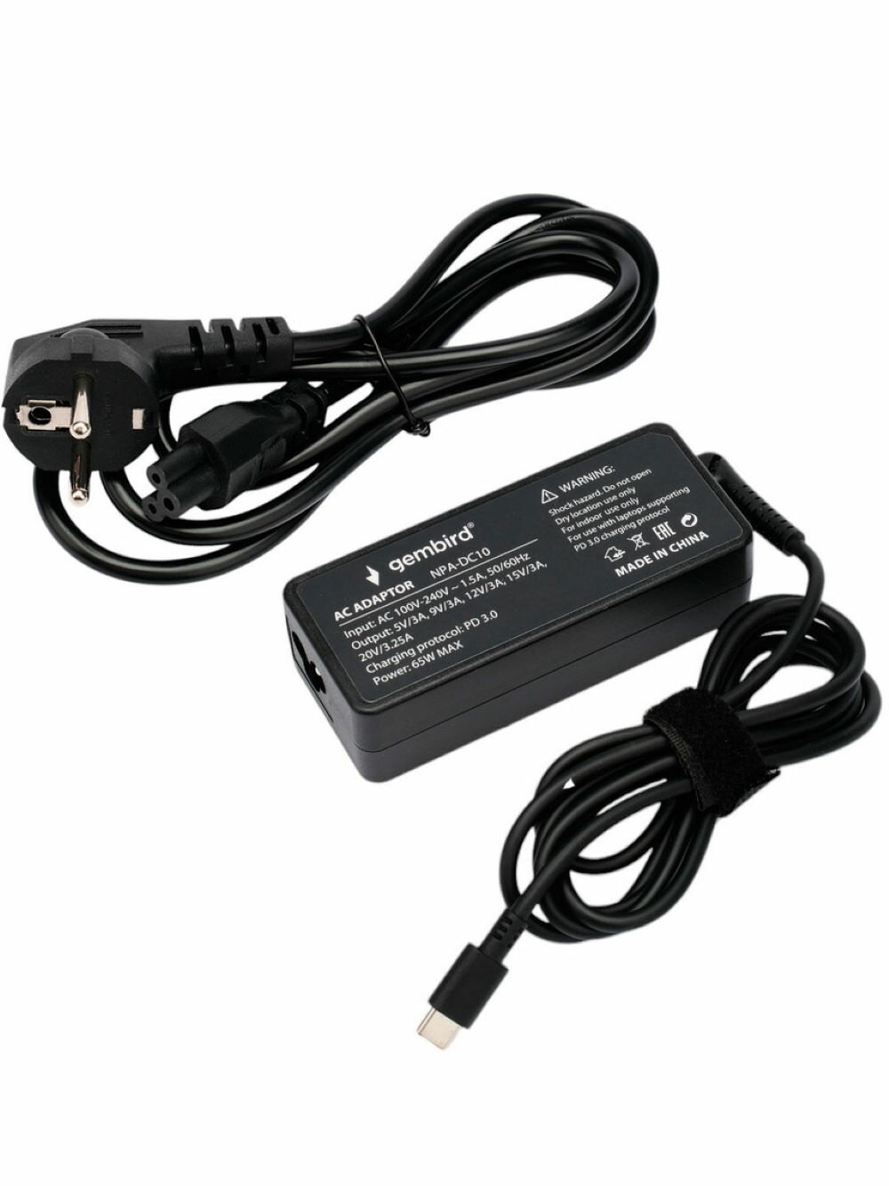 Блок питания для ноутбука универсальный Gembird NPA-DC10 PD3.0, 65Вт, штекер Type-C