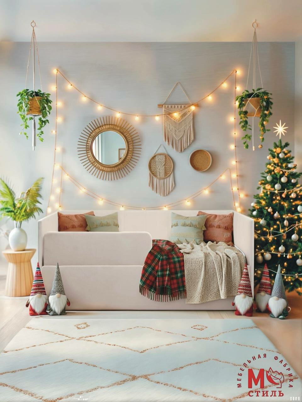 Кровать М-Стиль Хагги, мягкая, с бортиком, бежевая, 180x90 см