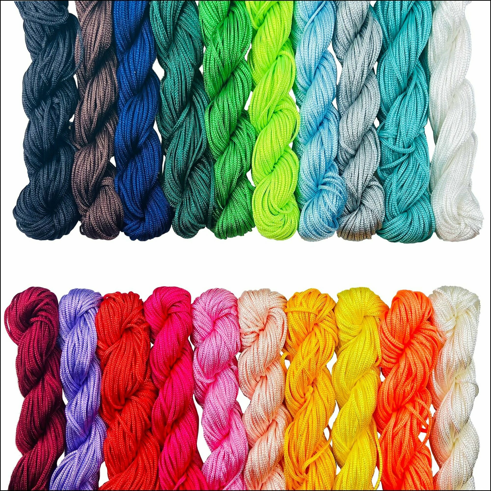 20 шт. нейлоновый шнур 1 мм, шнур с китайским узлом, нейлоновая нить, для плетения колье, браслета, бус, поделок своими руками, 20 жгутов по 22 м (20 видов смешанных цветов)