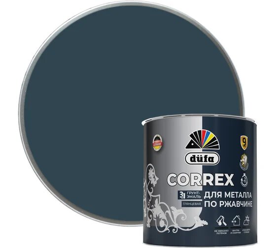 Dufa Грунт-эмаль по ржавчине гладкая Correx 3 в 1 RAL-7024 графитовый серый 2 л