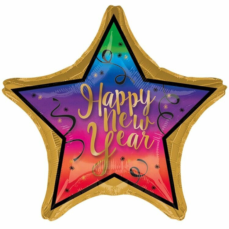 Воздушный шарик Anagram джамбо, Happy New Year, радужный дизайн