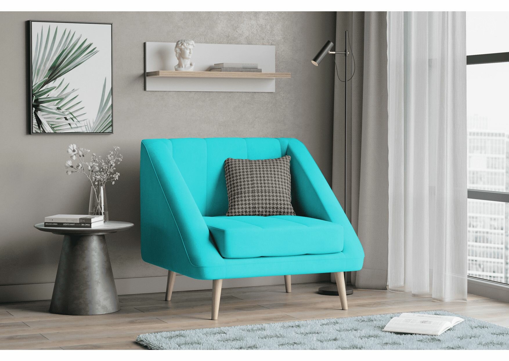 Кресло мягкое Астрид в цвете бирюзовый (velutto 44), блок независимых пружин