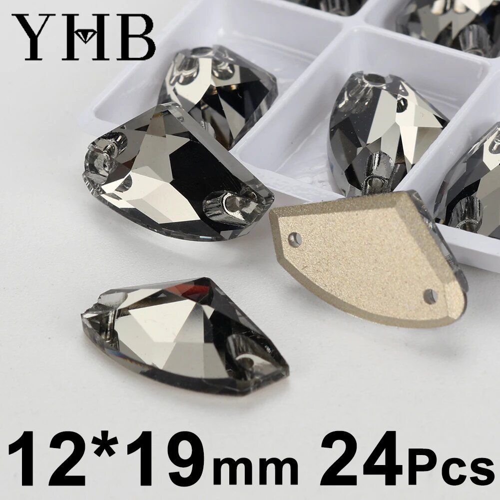 Стеклянные швейные камни YHB Galactic 12X19mm, 24шт