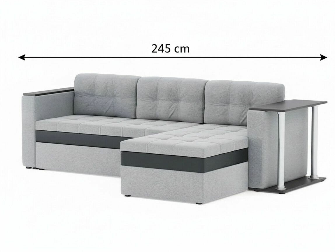 Диван угловой раскладной Атланта Эконом дельфин, рогожка Дрим Лайт грей, столик, левый угол
