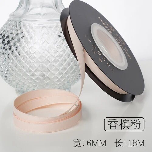 Лента полиэфирная матовая 18 м, 6 мм, Champagne Pink