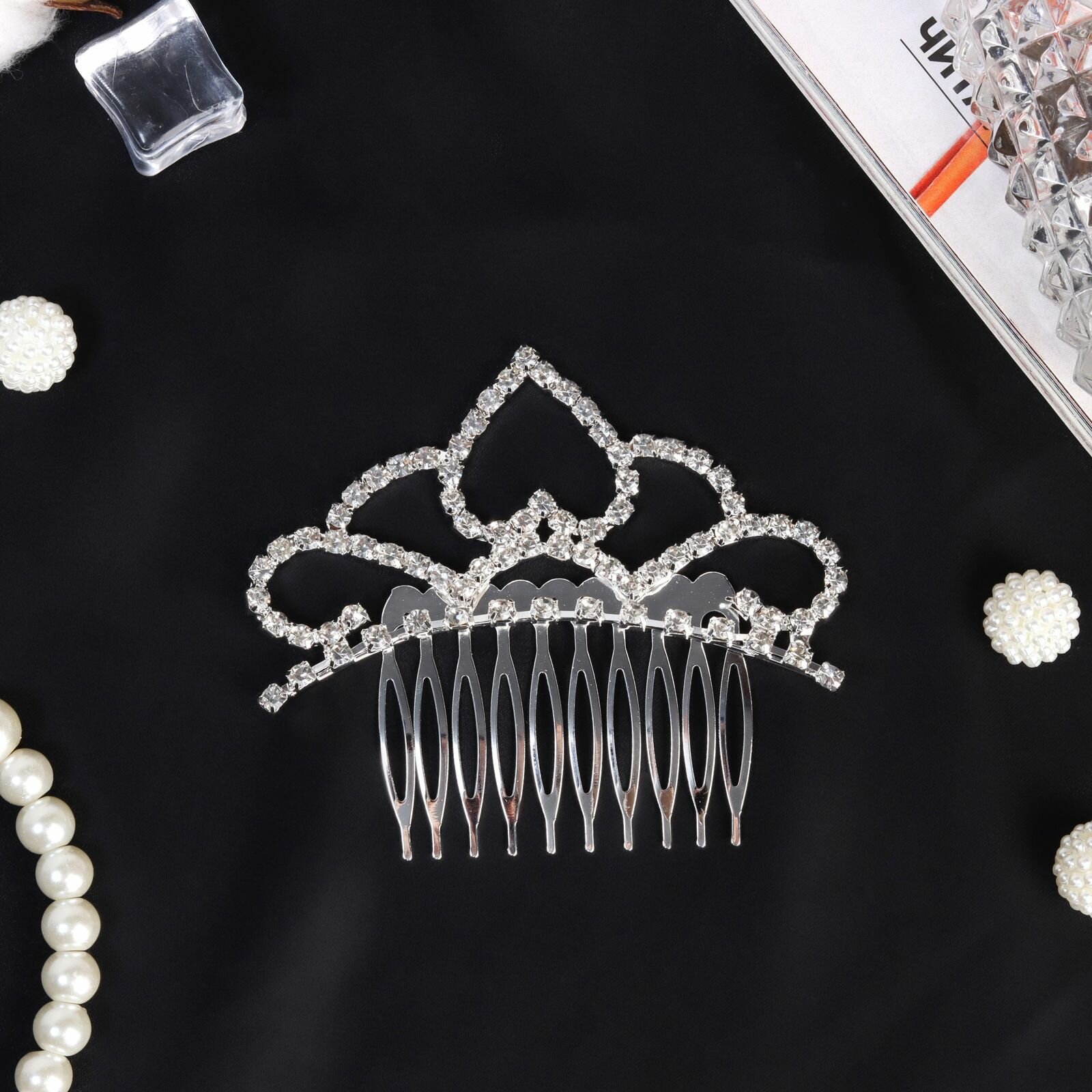 Диадема для волос Медея , сердце грация, 8.5 х 7 см, серебро, 1 шт