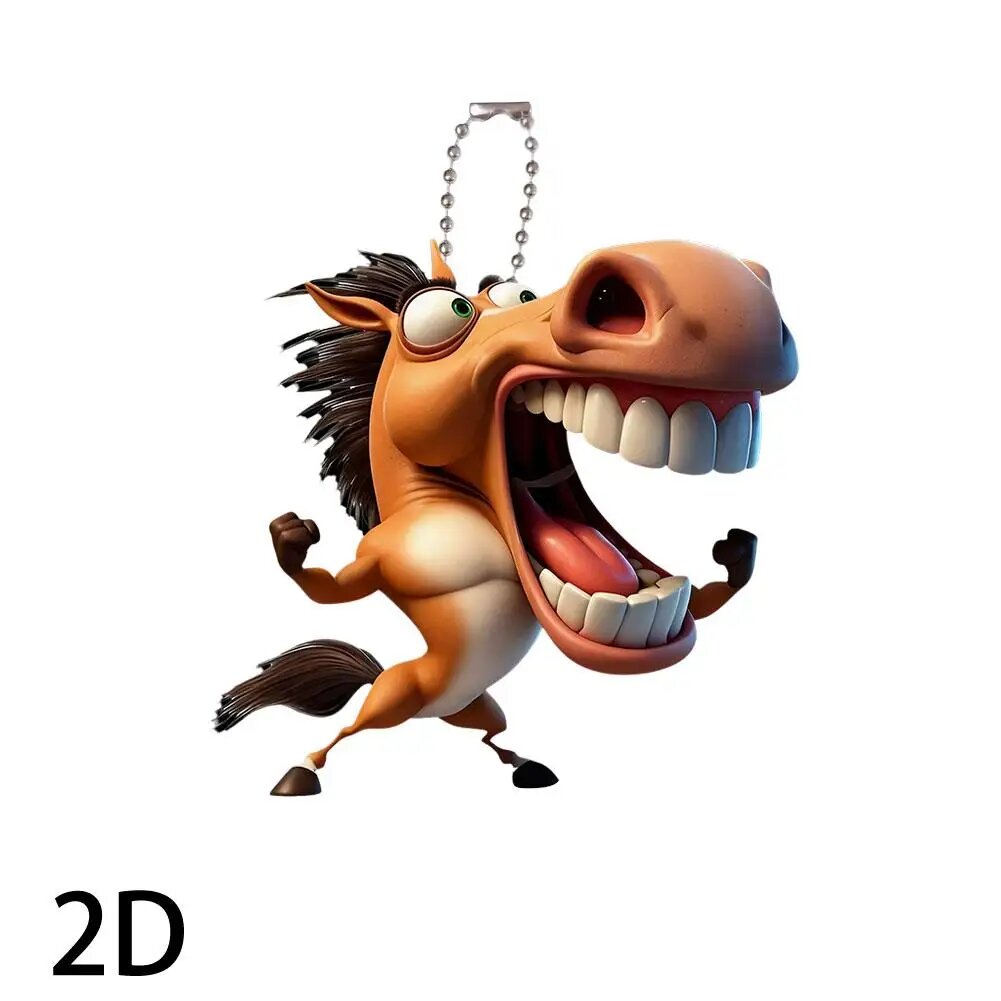 2D большой рот лошадь автомобиль кулон плоский акриловый забавный брелок праздничный подарок Декор интерьер автомобиля зеркало заднего вида подвеска на рюкзак