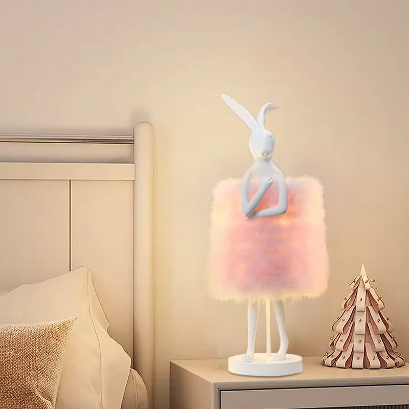 Светодиодная настольная лампа, настольная лампа из смолы white rabbit, украшение для дома, защита глаз, прикроватное освещение для офиса и учебы